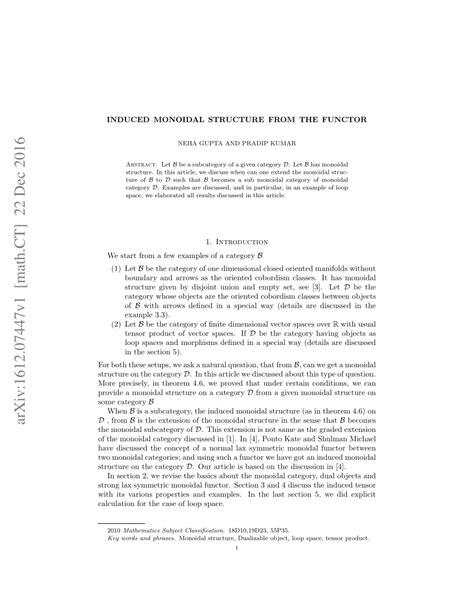 Pdf Induced Monoidal Structure From The Functor