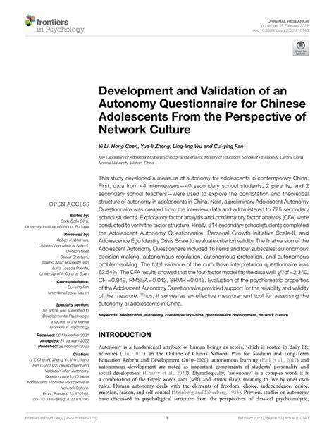 Pdf Development And Validation Of An Autonomy Questionnaire For