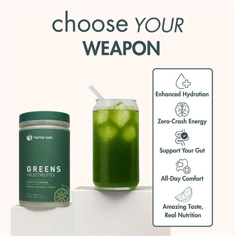 Herbal Ape Nutrition Daily Super Greens And Electrolytes Powder Gut He