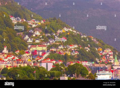 Bergen Norway Panoramic Cityscape With Colorful Traditional Houses And