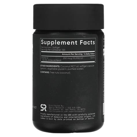 Sports Research Vitamin D3 Max Strength 250 Mcg 10000 Iu 120