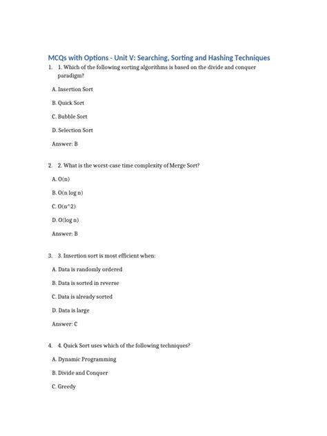 Unit V Searching Sorting Hashing Mcqs Pdf Time Complexity Applied Mathematics