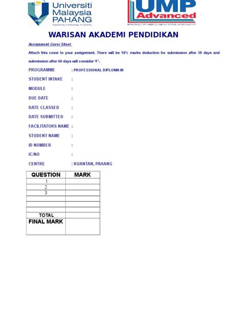 Assignment Cover Sheet Ump Dip