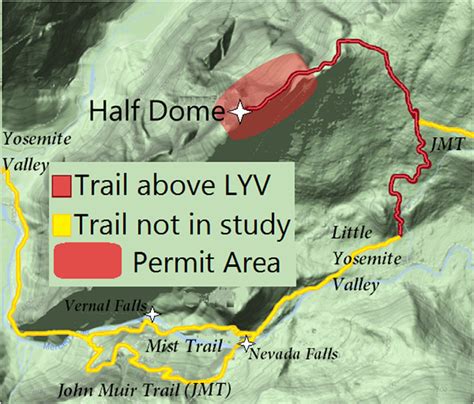 Half Dome Trail Map The Half Dome Trail Splits Midway Into The John