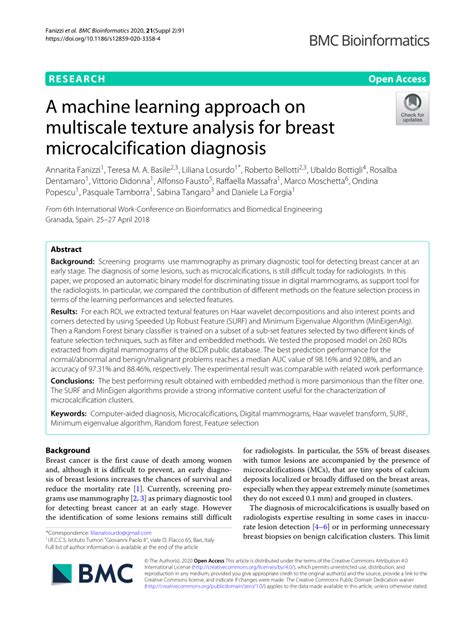 Pdf A Machine Learning Approach On Multiscale Texture Analysis For Breast Microcalcification
