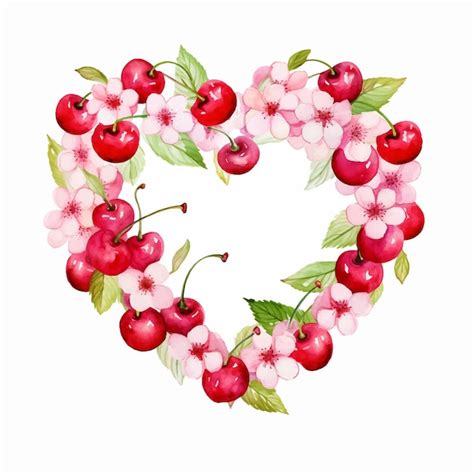 Premium Vector Painting Of Cherry Heart Shaped Wreath