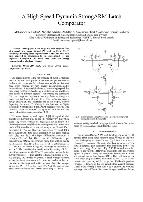 Pdf A High Speed Dynamic Strongarm Latch Comparator