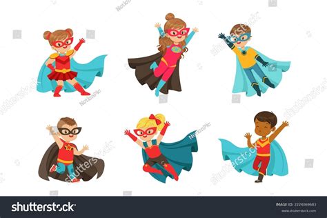 Little Boy Girl Wearing Costume Superhero Stock Vector Royalty Free