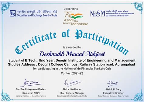 Mrunal Deshmukh On Linkedin Participated In Nation Wide Financial Markets Quiz