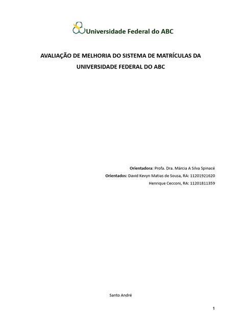 Avaliação De Melhoria Do Sistema De Matrículas Da Universidade Federal Do Abc Pdf Universidade