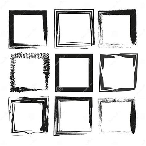 Grunge Square Frames Black And White Hand Drawn Styles Vector Graphic Stock Illustration