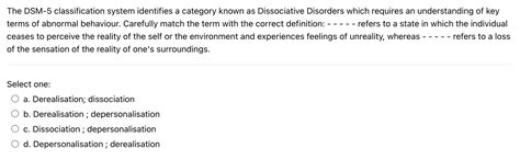 Solved The Dsm 5 Classification System Identifies A Category