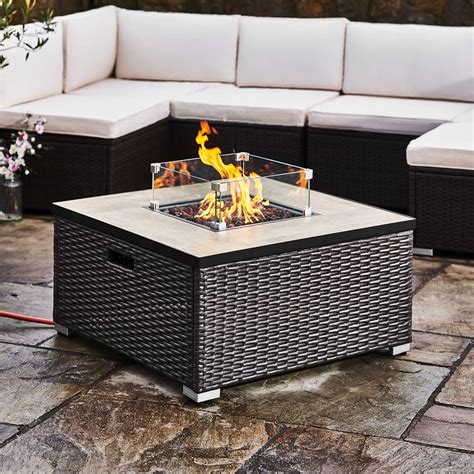 Bar Height Gas Fire Pit Table Teamson Home Outdoor Garden Rattan