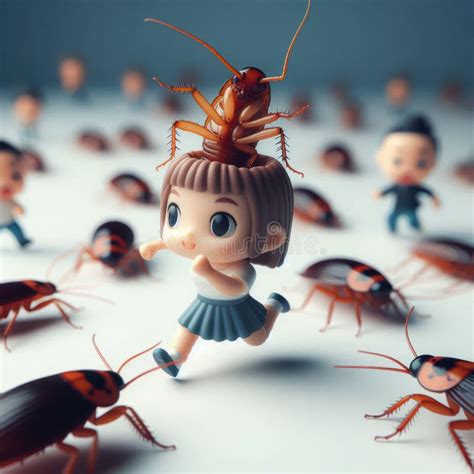 Young Girl Runs Away While A Cockroach Sits On Her Head In A Chaotic
