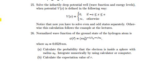 Solve The Infinitely Deep Potential Well Wave Function And Energy Levels