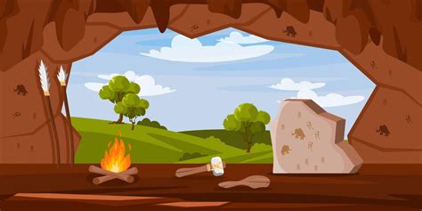 Premium Vector Vector Illustration Of A View From A Cave Of Primitive
