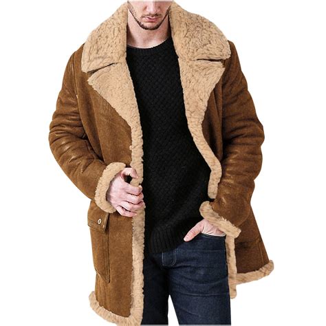 Mens Suede Leather Sherpa Fleece Lined Jacket Winter Thick Warm Zipper