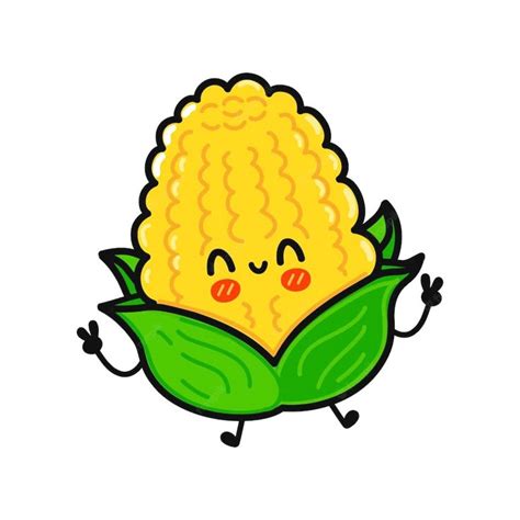 Cute Funny Jumping Corn Character Premium Vector Garabatos Kawaii