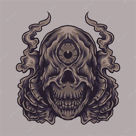 Premium Vector Artwork Illustration And T Shirt Design Cyclops Skull Head