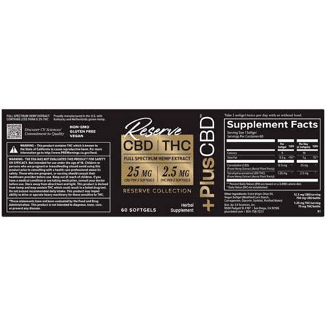 Pluscbd Reserve 25mg Thc 25mg Cbd Softgels Full Spectrum 60ct