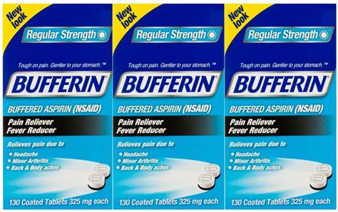Bufferin Buffered Aspirin Coated Tablets 325mg 130 Ct Pack Of 3