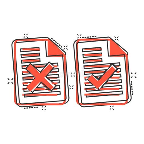 漫画样式的文档接受和损坏图标 白色突显背景中正确断开的卡通矢量图插图 检查 向量例证 插画 包括有 被证章的 正确 205191811