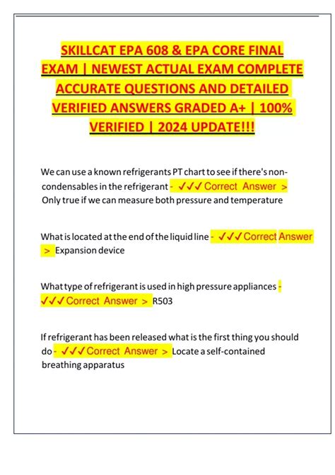 Skillcat Epa 608 And Epa Core Final Exam Newest Actual Exam Complete