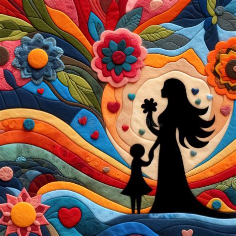 Felt Art Patchwork Mother S Day Concept Generative Ai Stock