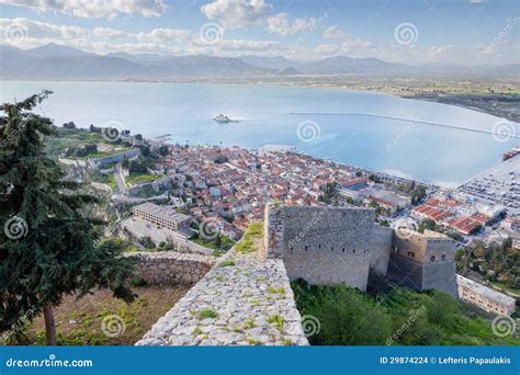 View Of Nafplio Town From Palamidi Fortress Peloponnese Greece Stock