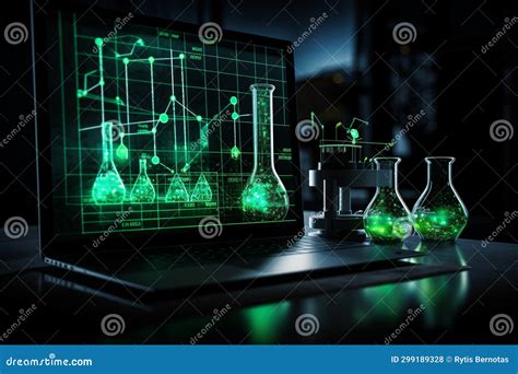 Dark Science Laboratory With Computer And Equipment Stock Illustration Illustration Of Indoors