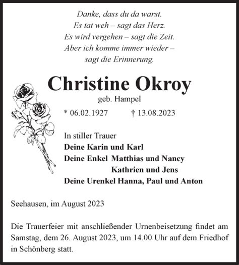 Traueranzeigen Von Christine Okroy Abschied Nehmen De