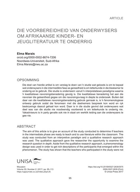 Pdf Voorbereidheid Van Onderwysers Om Afrikaanse Kinder En Jeugliteratuur Te Onderrig
