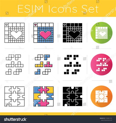 Puzzles Riddles Icons Set Nonogram Picross Stock Vector Royalty Free