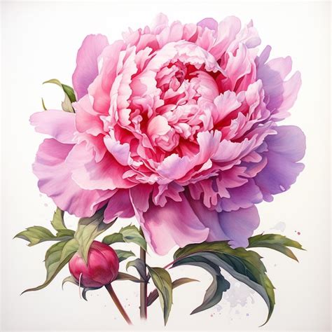 Premium Ai Image A Pink Peony Is Shown With A Leaf On It