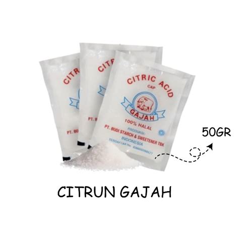 Jual Asam Sitrat Bubuk Tambahan Citrun Citrun Gajah 50gr Shopee Indonesia