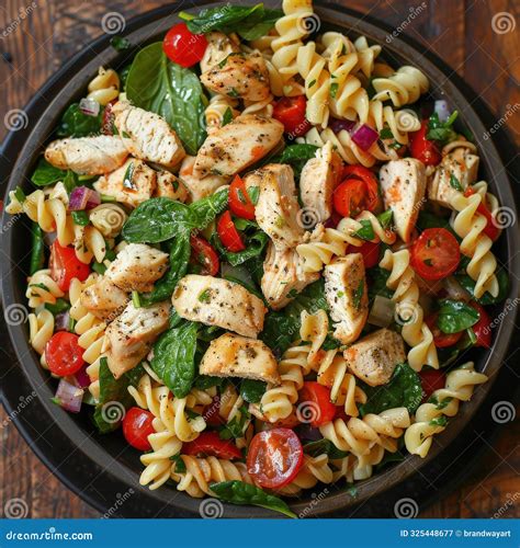 Ensalada De Pasta Con Espinacas De Pollo Stock De Ilustración