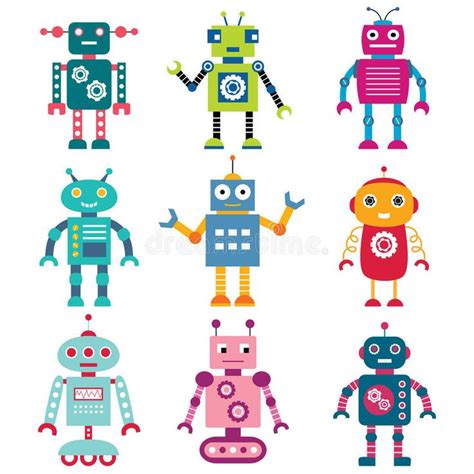 Robots Set Nine Colorful Cute Robots Set Aff Set Robots Colorful Robots Cute Ad