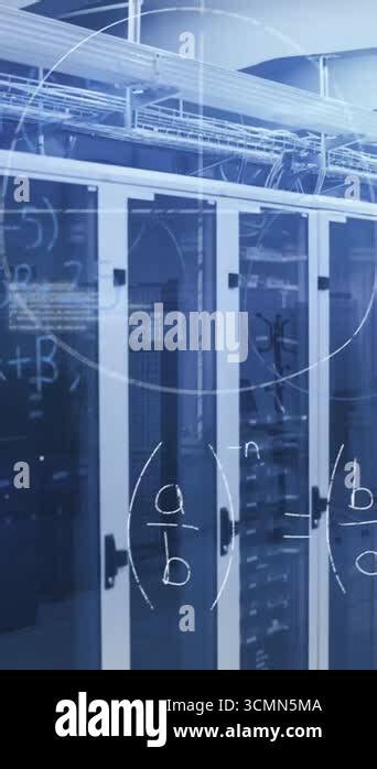 Animation Of Mathematical Equations Floating Against Computer Server Room Research Science And