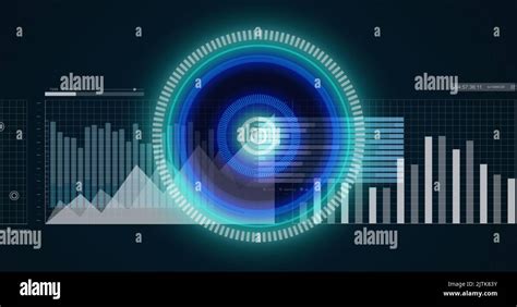 Image Of Neon Round Scanner Over Statistical Data Processing Against