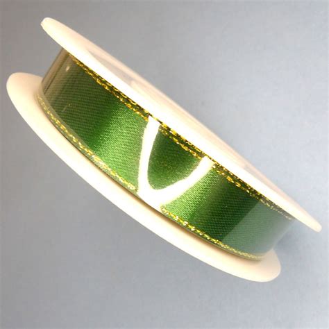 25 Metres Of Emerald Green Satin Ribbon Ribbon With Metallic Gold Edge