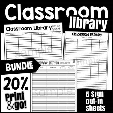 Classroom Library Sign Out Sheets Bundle 5 Printable Book Checkout Logs