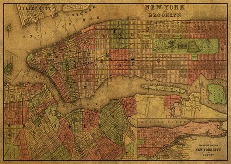 Vintage Street Map Manhattan And Brooklyn 1890 Poster By Design