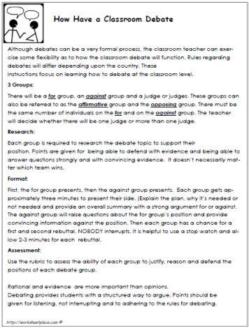 How To Debate Worksheet Worksheets Debate Activities For High School