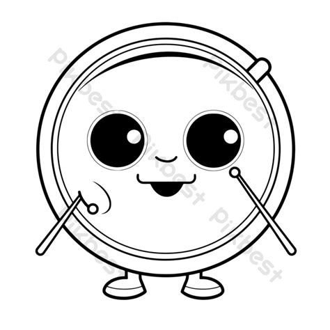 Outline Sketch Cute Drum Cartoon Character Coloring Pages Drawing Vector Png Images Png Free