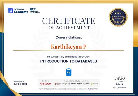 Completed Databases Course With Nxtwave Karthikeyan P Posted On The