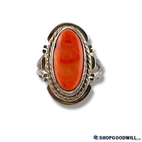 Vintage Larson L Lee Navajo Sterling Silver Orange Spiny Oyster Sz 6