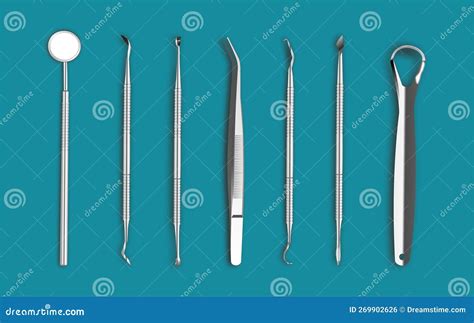 Dentist Tools Set On Green Background Vector Illustration Stock Vector