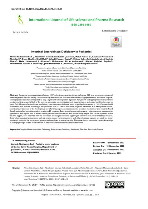 Pdf Intestinal Enterokinase Deficiency In Pediatrics