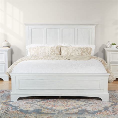 Farmhouse Basics Queen Bed Set 3 Ctn In Rustic White Finish Engineered