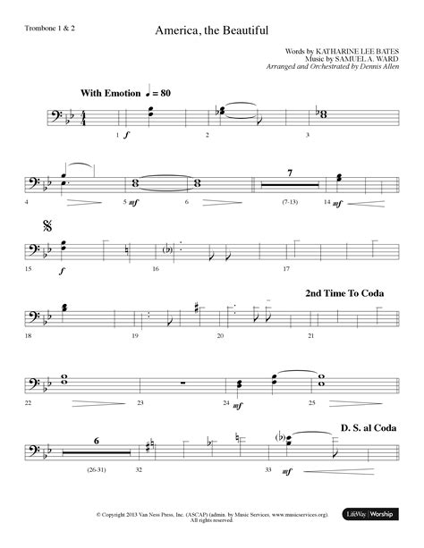 America The Beautiful Choral Anthem Satb Trombone Sheet Music Pdf